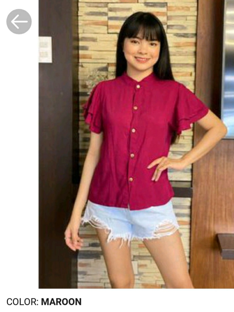 Maroon Closed-Neck (Semi-Crop) Top on Carousell