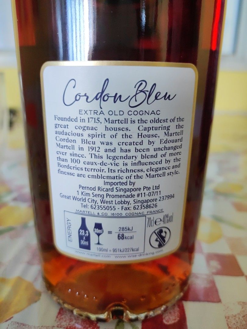Martell Gordon Bleu Extra Old Cognac 70cl, Food & Drinks, Alcoholic ...