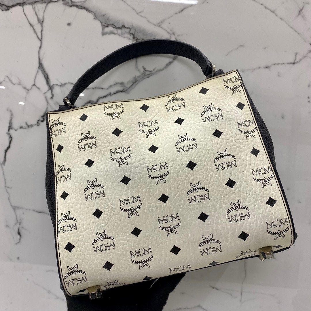 MCM BLACK AND WHITE LEATHER 2 WAY BAG 237005218 *, Women's Fashion ...