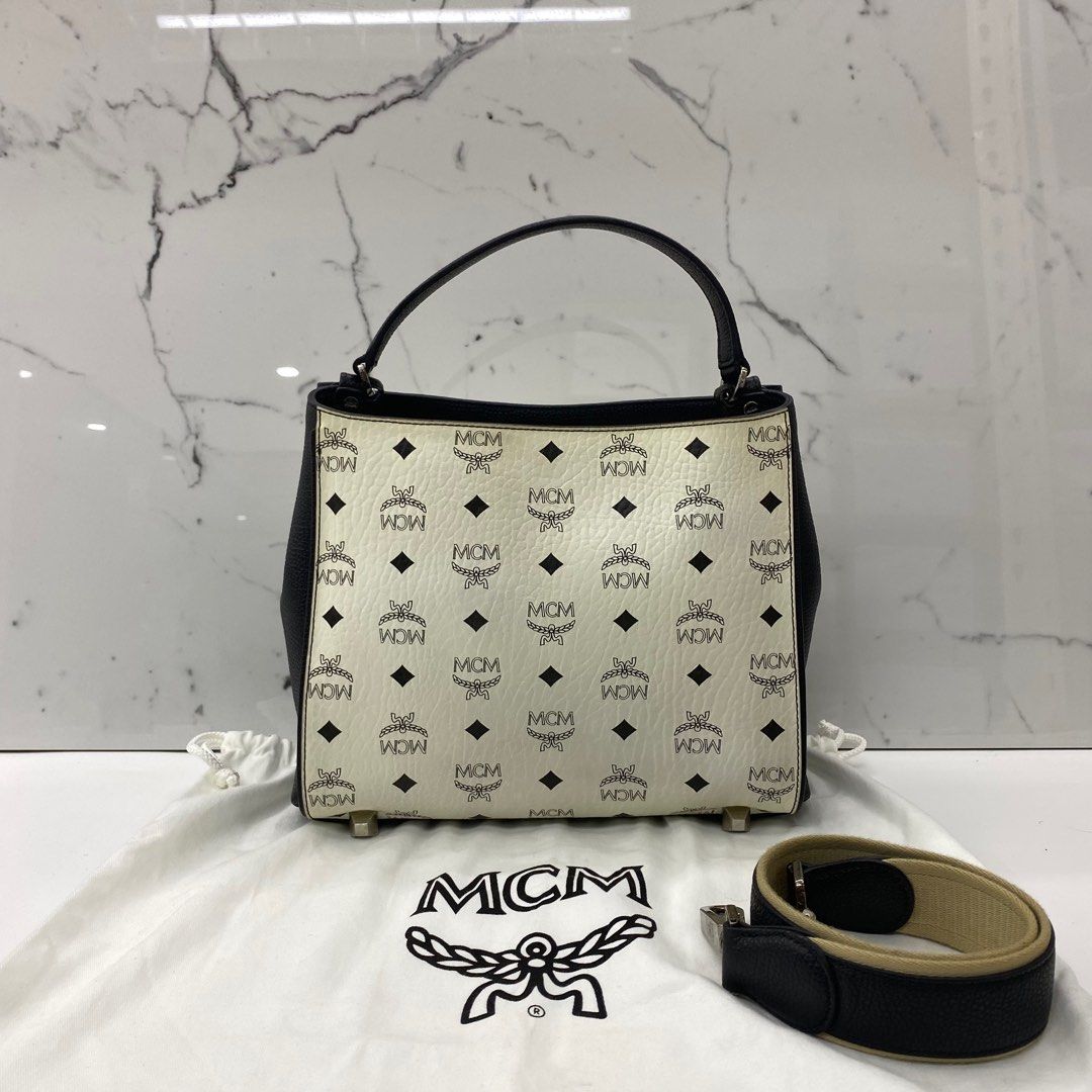 MCM BLACK AND WHITE LEATHER 2 WAY BAG 237005218 *, Women's Fashion, Bags & Wallets, Shoulder ...