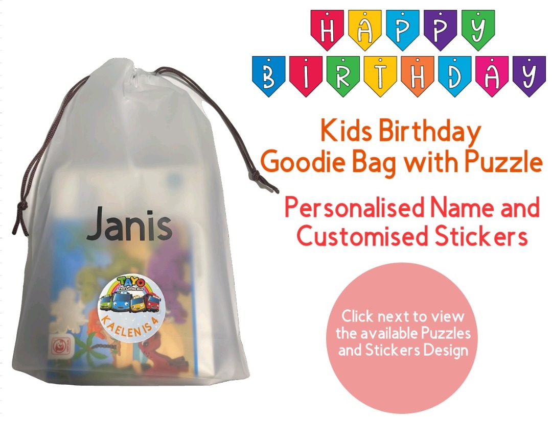 Personalised Kids Birthday Goodie Bag with Name and Sticker / Party Bag ...
