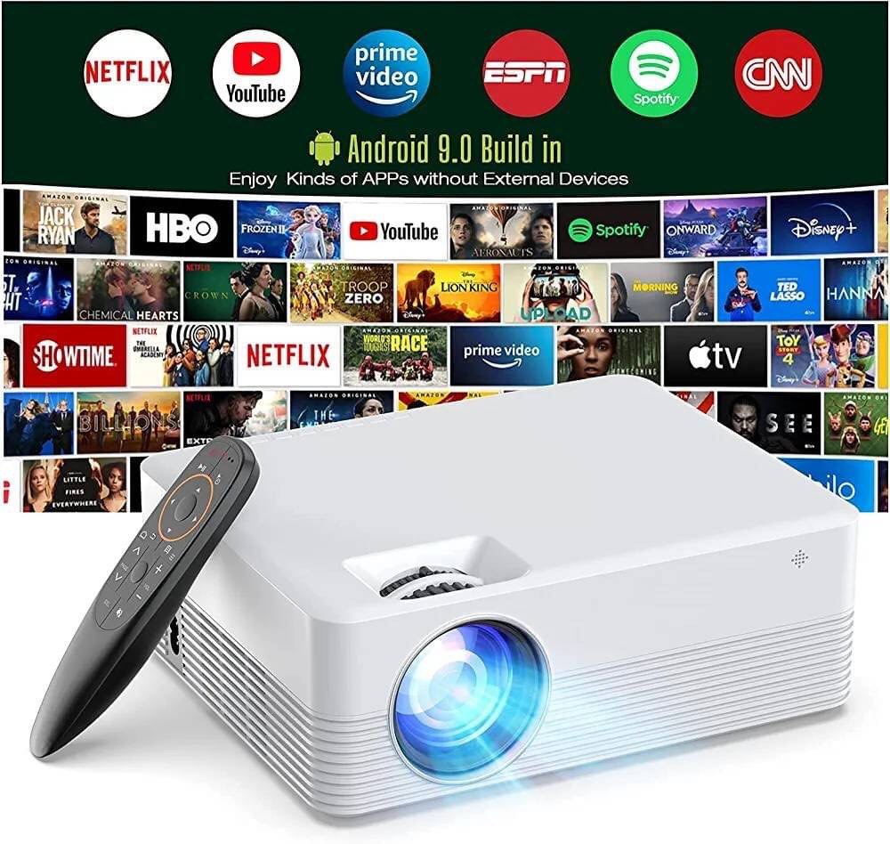 Projector Android 9.0, Smart Projector WiFi Bluetooth Outdoor Projector ...