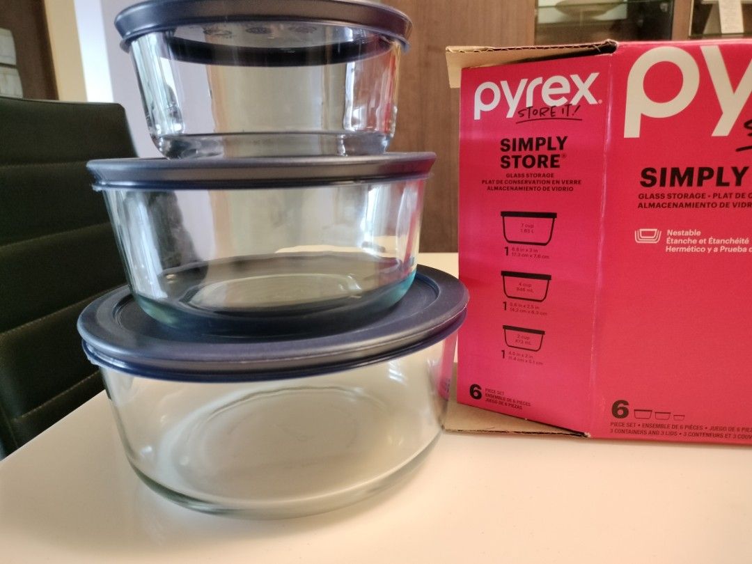 Pyrex 6 piece glass storage set (3 containers and 3 lids), Furniture ...