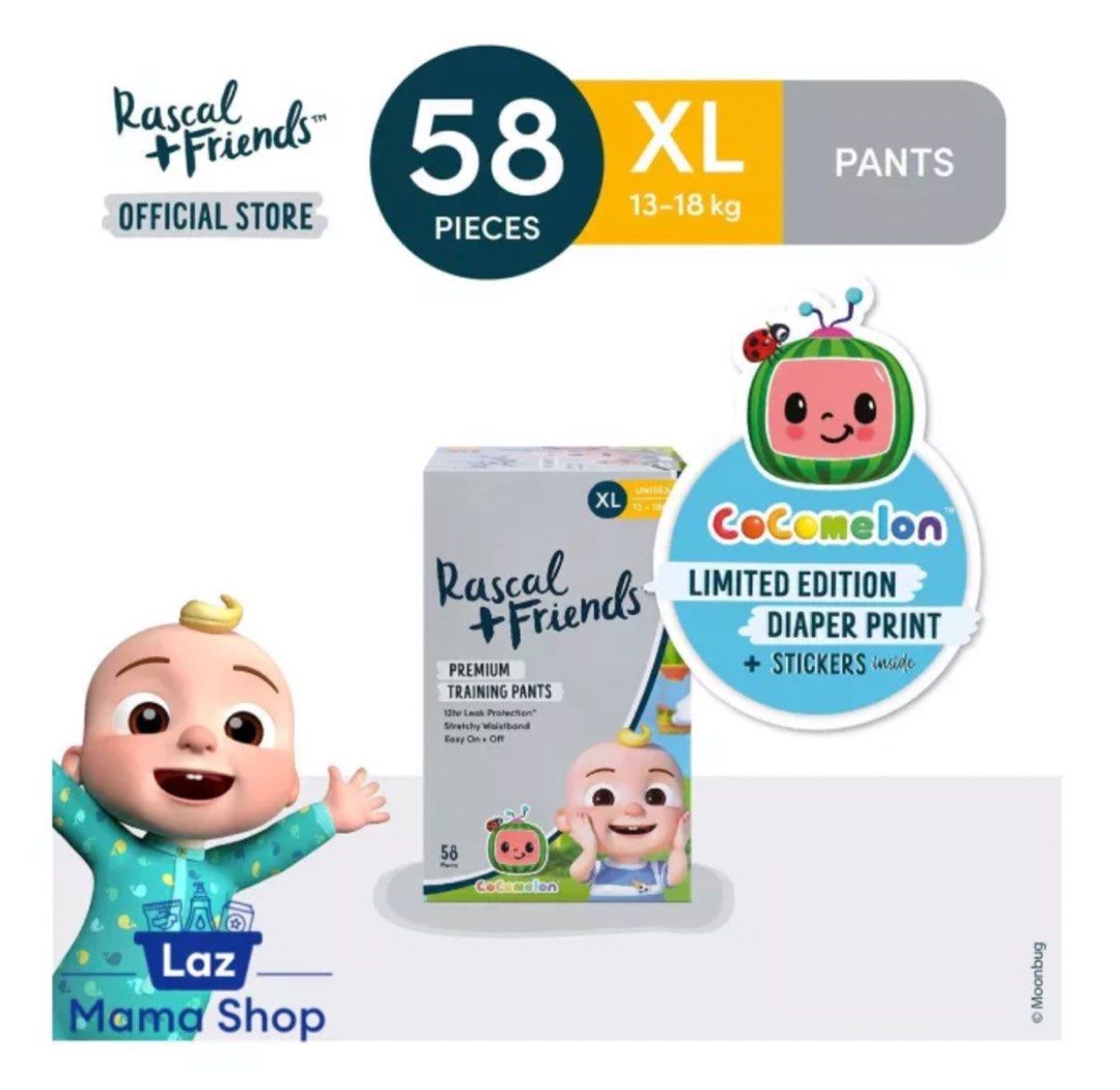 Rascal + Friends Baby Diaper Cocomelon XL 58pcs, Babies & Kids, Bathing ...