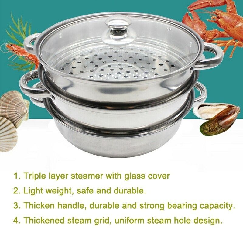 [#1 Price] Steamer Pot 3 Tier Stainless Steel 28cm Steam Cooking Pots ...