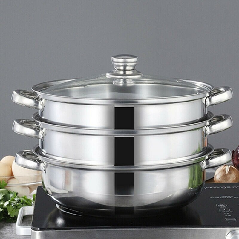 [#1 Price] Steamer Pot 3 Tier Stainless Steel 28cm Steam Cooking Pots ...