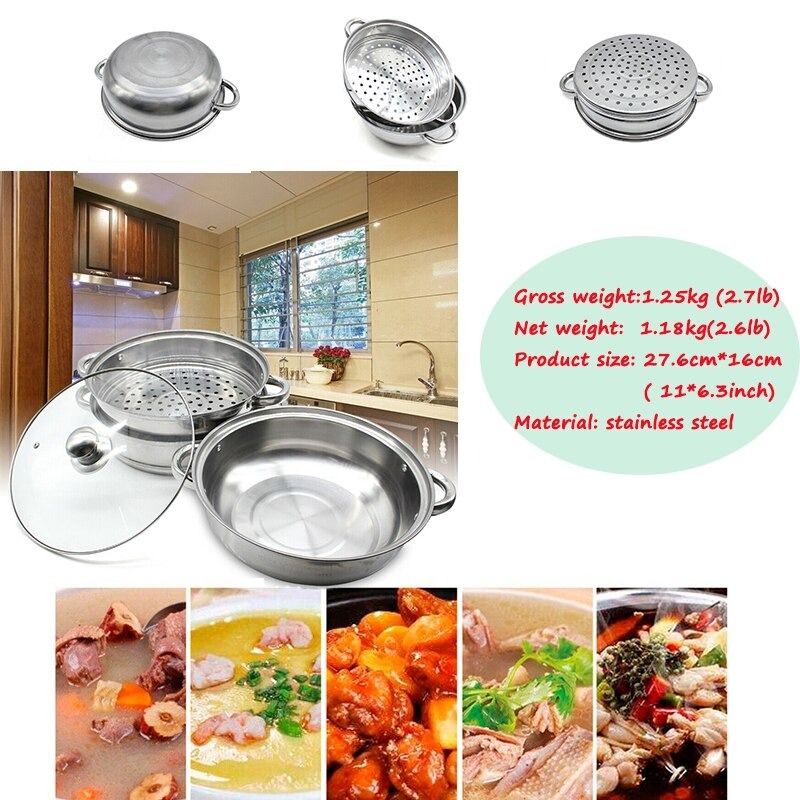 [#1 Price] Steamer Pot 3 Tier Stainless Steel 28cm Steam Cooking Pots ...