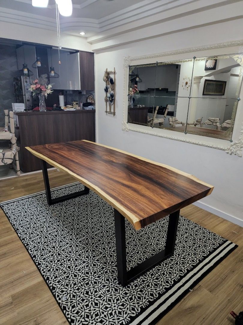 Suar wood solid wood slab dining table, Furniture & Home Living, Furniture, Tables & Sets on ...