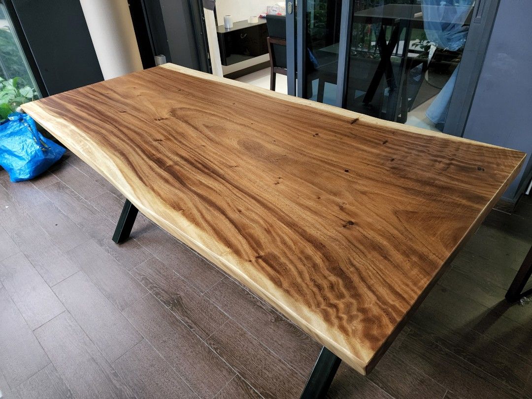 Suar wood solid wood slab dining table, Furniture & Home Living, Furniture, Tables & Sets on ...