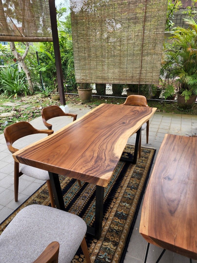 Suar wood solid wood slab dining table, Furniture & Home Living, Furniture, Tables & Sets on ...