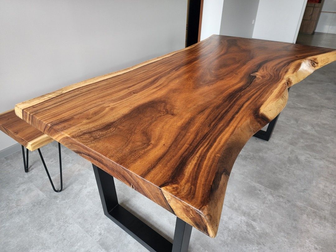Suar wood solid wood slab dining table, Furniture & Home Living, Furniture, Tables & Sets on ...