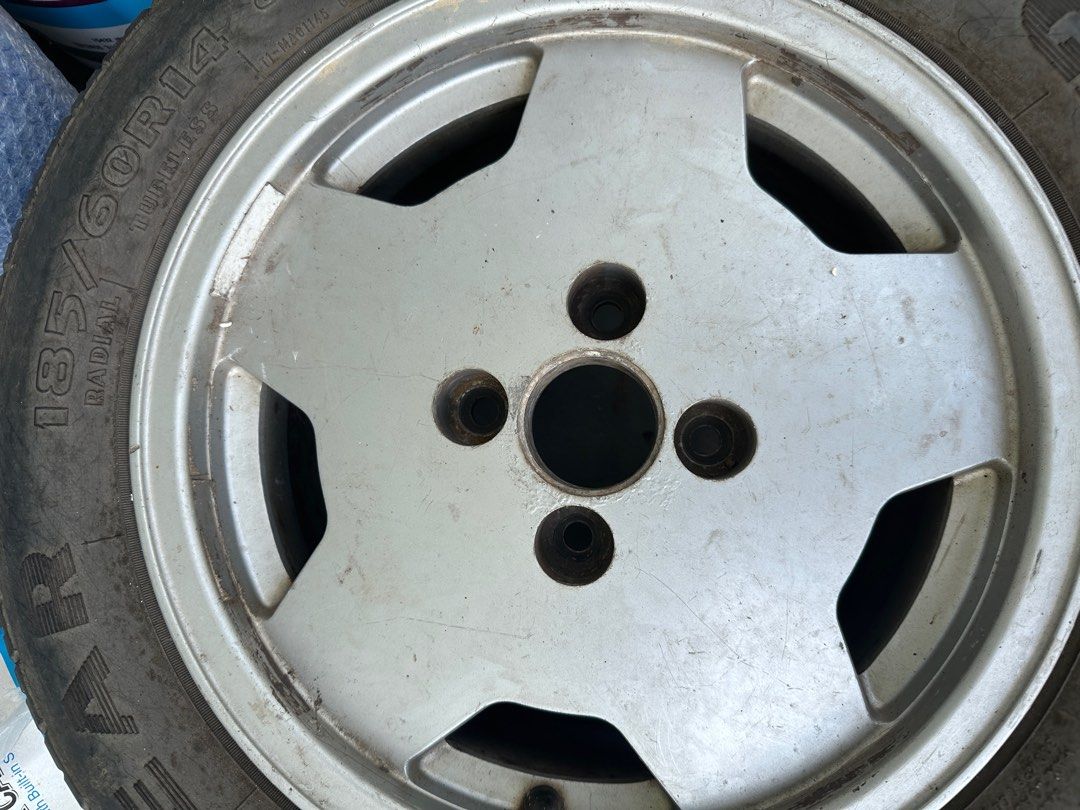 Tayar dan rim for spare tyre PCD 100 Rim 14, Auto Accessories on Carousell