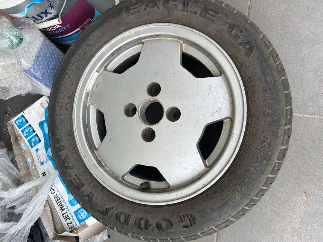 Tayar dan rim for spare tyre PCD 100 Rim 14, Auto Accessories on Carousell