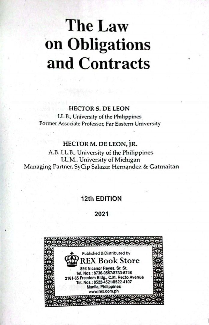 The Law on Obligations and Contracts by De Leon 2021 -Twelfth Edition, Hobbies & Toys, Books ...