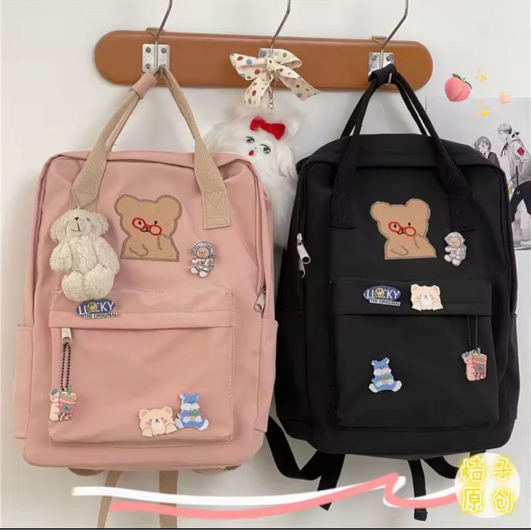Ulzzang Pink Bear Backpack, Women's Fashion, Bags & Wallets, Backpacks ...