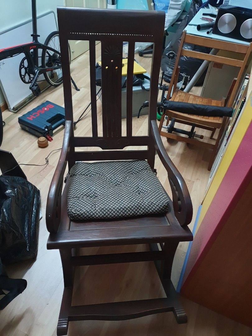 Vintage solid wood rocking chair, Furniture & Home Living, Furniture ...