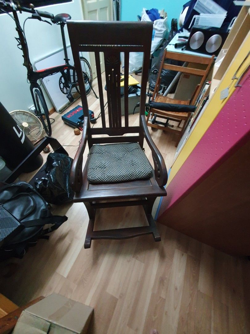 Vintage solid wood rocking chair, Furniture & Home Living, Furniture ...