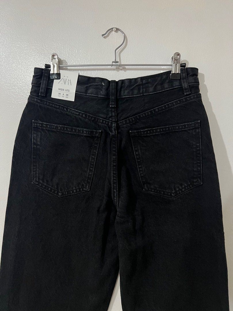 SALE ️Zara HIGH RISE WIDE-LEG TRF JEANS - Black, Women's Fashion ...