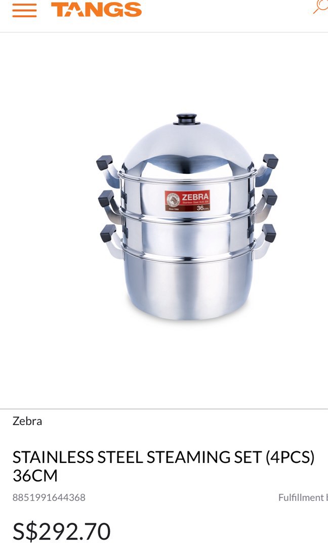 Zebra stainless steel steam pot 36cm, Furniture & Home Living ...