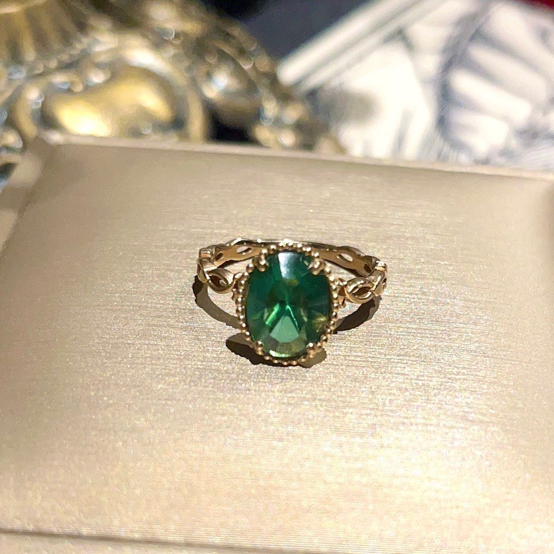 日本專櫃品牌 輕珠寶 nojess agete 極致美 歐式古典稀有絕版限定款 復古華麗 綠色寶石系列 黃k金 10k金 輕奢侈 宮廷巴洛克圖騰鏤空雕花 雅緻 超美 典雅 戒子 戒指, 名牌 ...