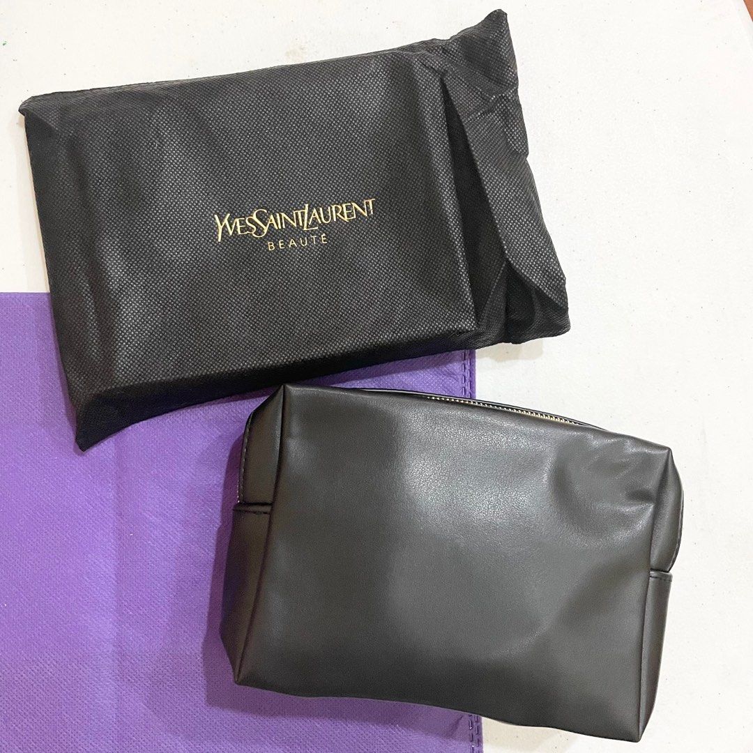 AUTHENTIC NEW Ysl black trousse studs studded medium size makeup bag ...