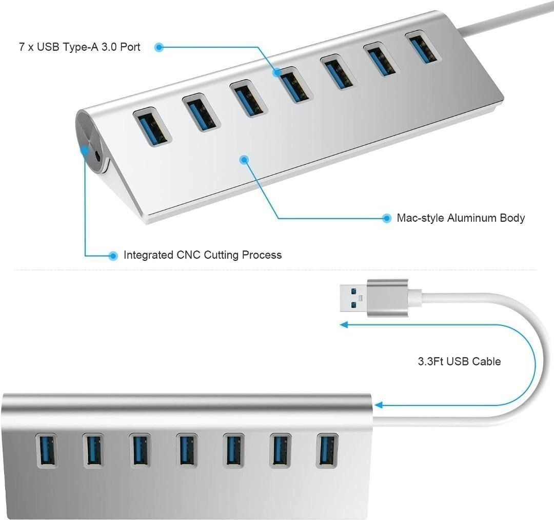 [B1200] USB 3.0 Hub 7 Ports, Aluminum USB Hub 3.0 with 5V/4A 20W Power ...