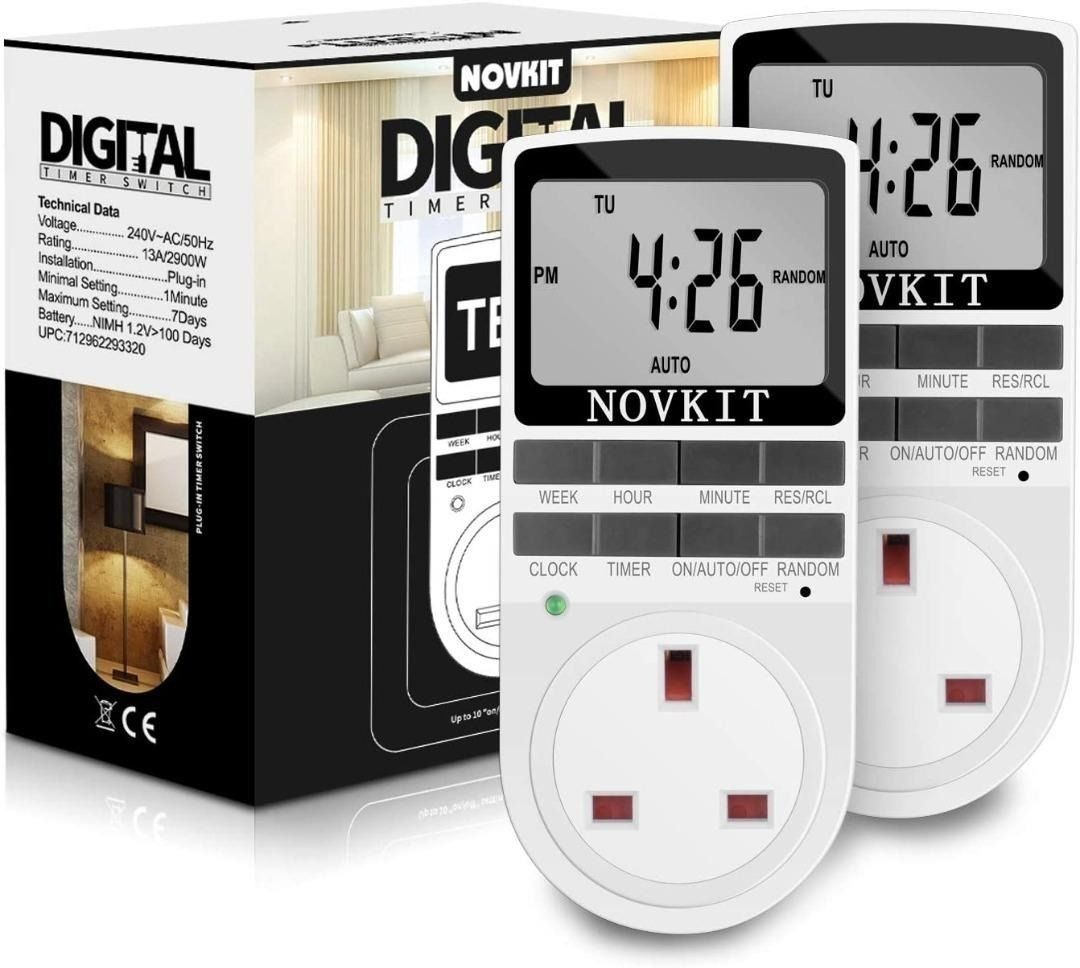 [B922] 2 x NOVKIT Digital Security Timer Plug Socket Programmable ...