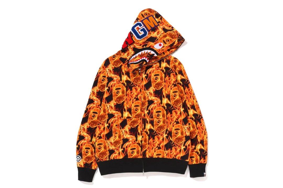 BAPE FLAME SHARK FULL ZIP HOODIE, Men's Fashion, Tops & Sets, Hoodies ...