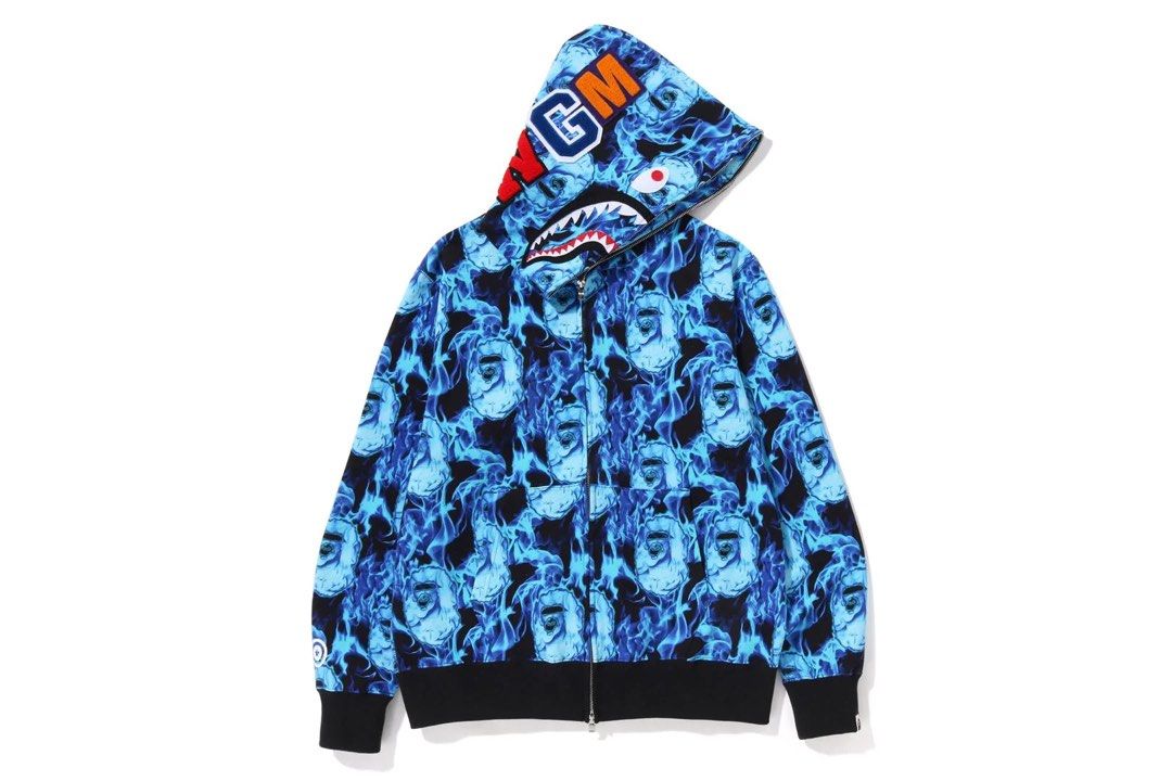 BAPE FLAME SHARK FULL ZIP HOODIE, Men's Fashion, Tops & Sets, Hoodies ...