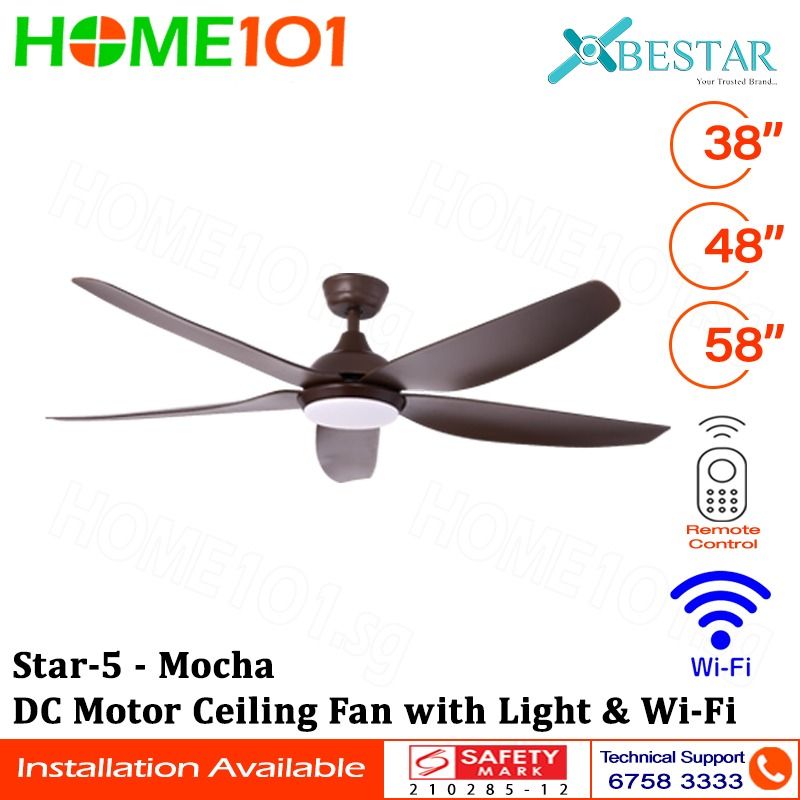 Bestar DC Motor Ceiling Fan with Remote Control, Light & WiFi 38”/48 ...