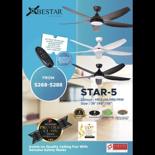 Bestar DC Motor Ceiling Fan with Remote Control, Light & WiFi 38”/48 ...
