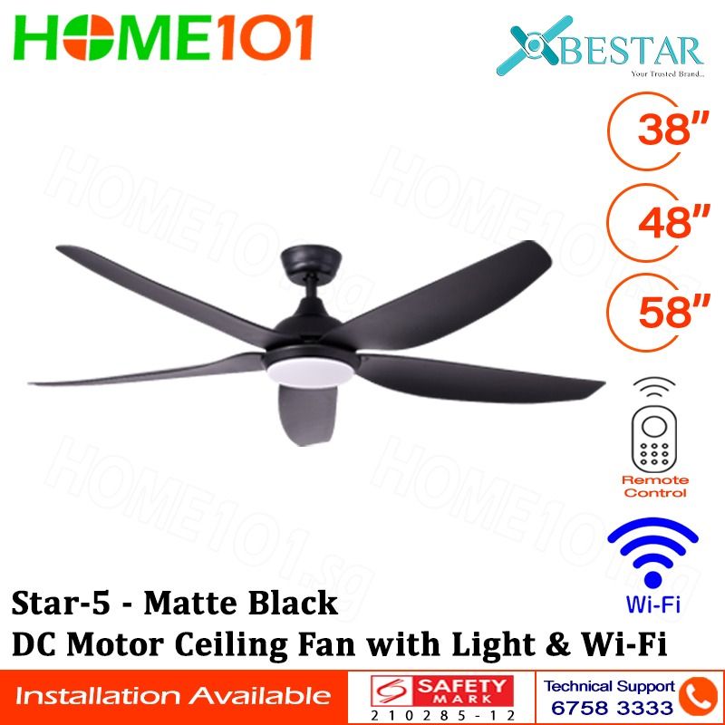 Bestar DC Motor Ceiling Fan with Remote Control, Light & WiFi 38”/48 ...