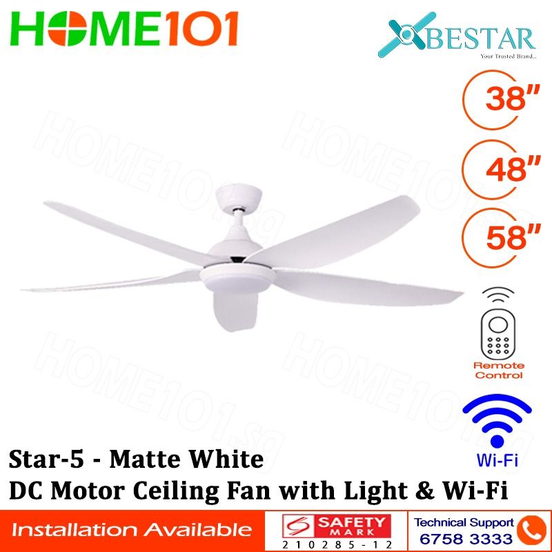 Bestar DC Motor Ceiling Fan with Remote Control, Light & WiFi 38”/48 ...