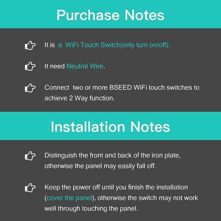 BSEED Smart Light Switch WiFi Alexa 2 Gang 1 Way Switchable Switches ...