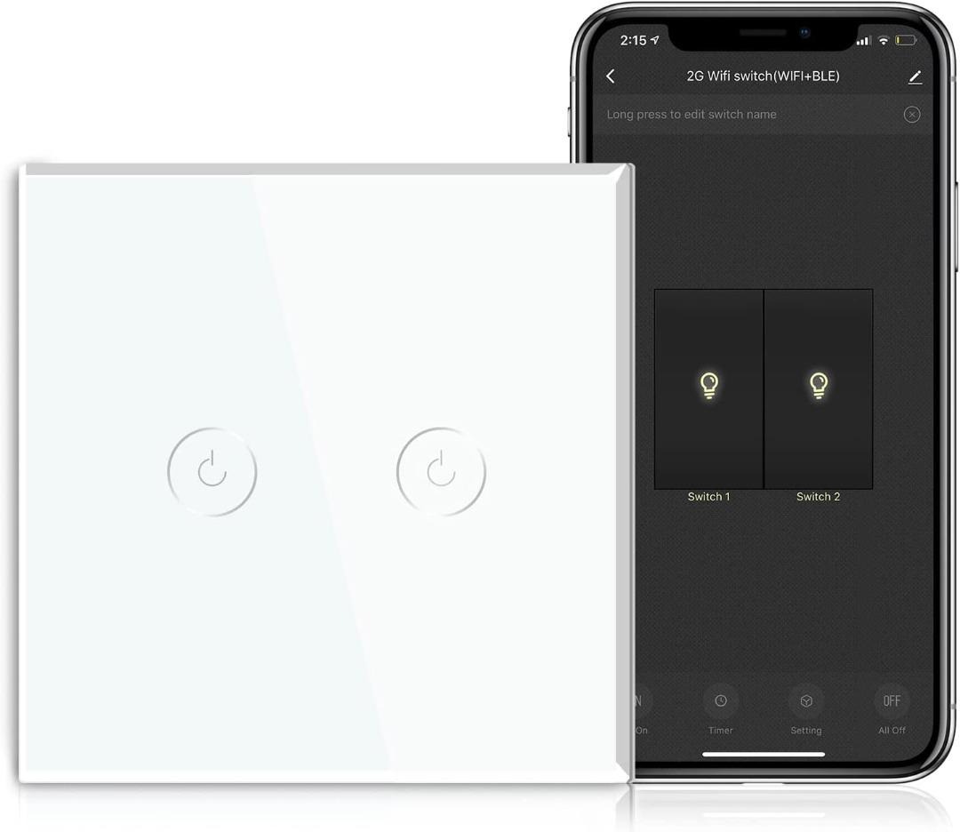 BSEED Smart Light Switch WiFi Alexa 2 Gang 1 Way Switchable Switches ...
