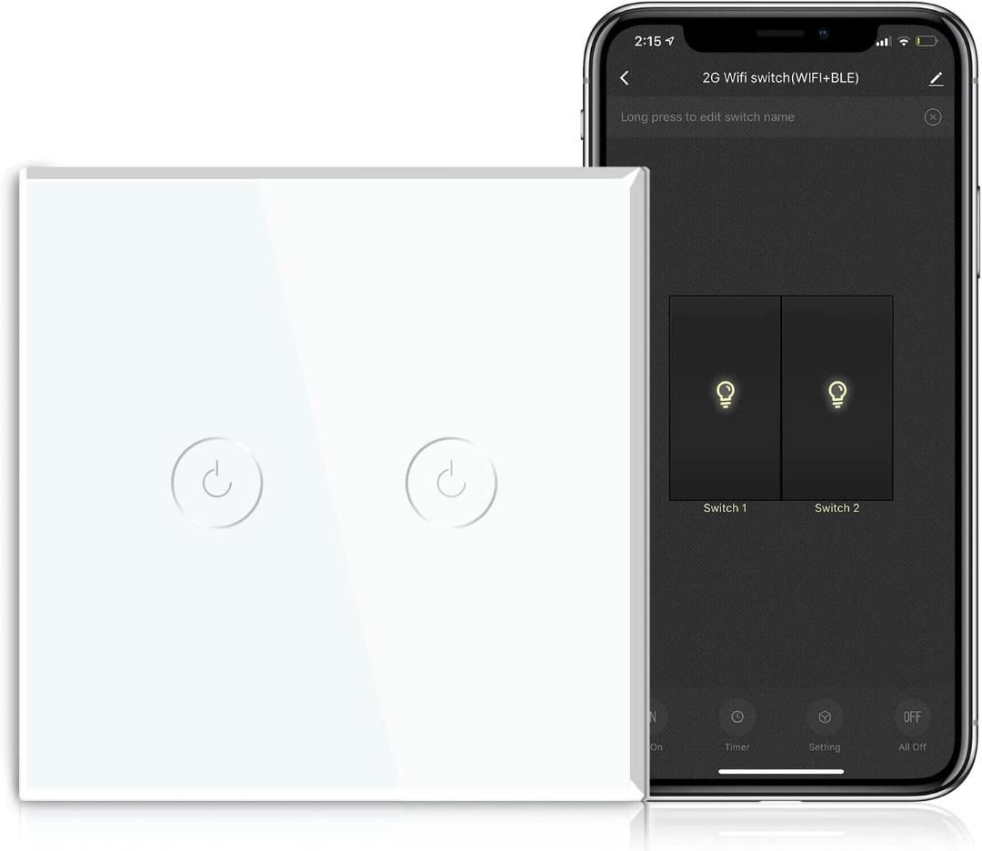 BSEED Smart Light Switch WiFi Alexa 2 Gang 1 Way Switchable Switches ...