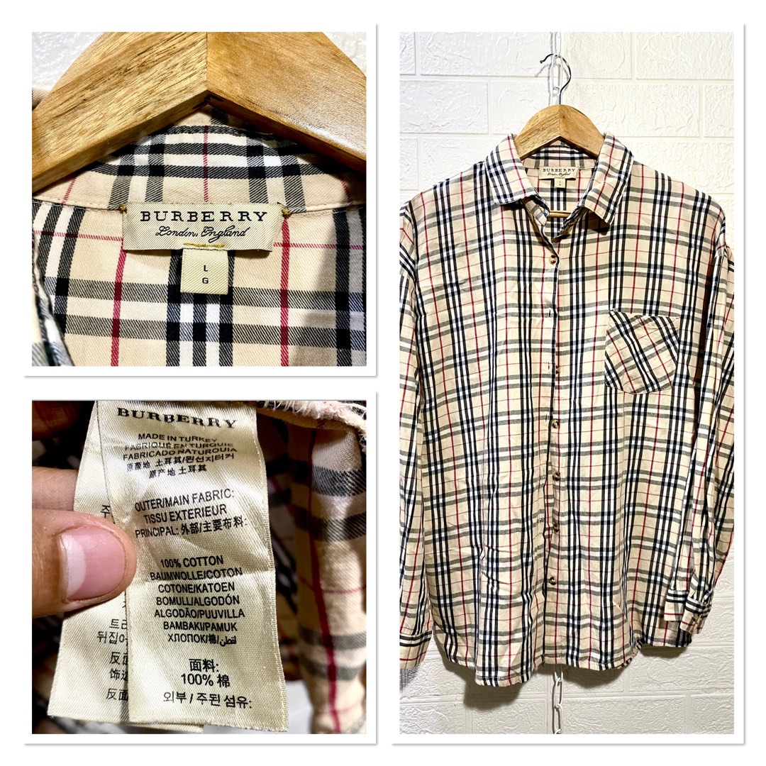 Burberry plaid buttondown, Luxury, Apparel on Carousell