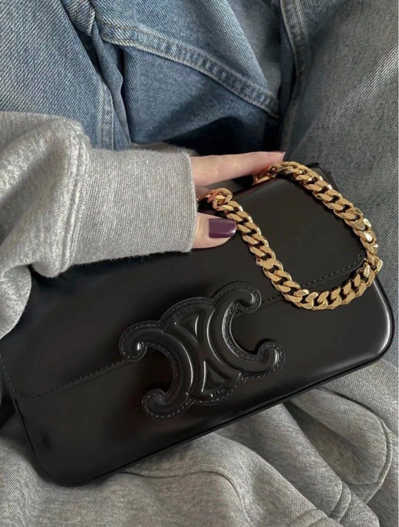 Celine - CHAIN SHOULDER BAG CUIR TRIOMPHE IN SHINY CALFSKIN BLACK ...