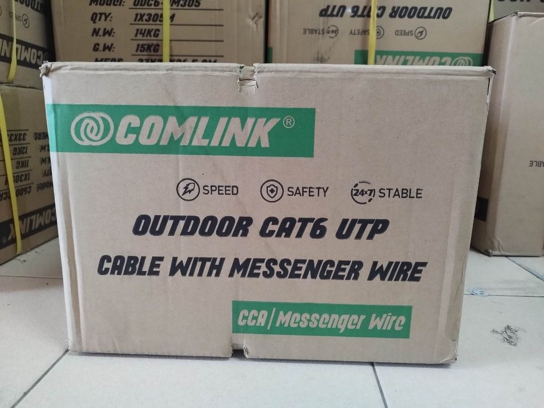 Comlink Cat6 UTP Cable w/ Messenger Wire CCA 305M Outdoor Black ...