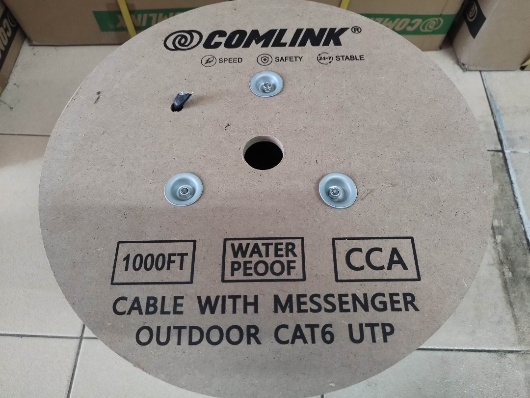 Comlink Cat6 UTP Cable w/ Messenger Wire CCA 305M Outdoor Black ...
