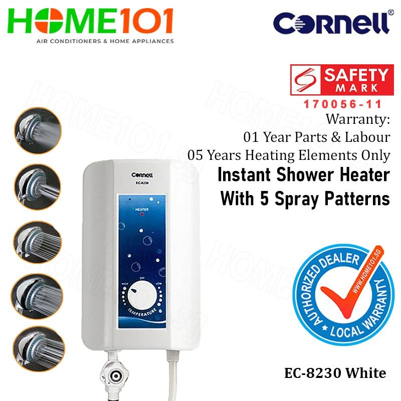 Cornell Electric Instant Shower Heater With 5 Spray Patterns EC8230, TV ...