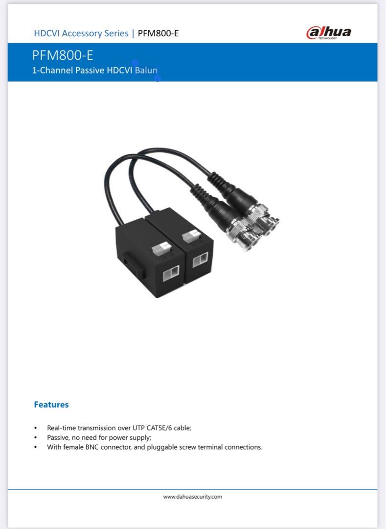 Dahua PFM800-E HDCVI Video Balun 1080P@250m CCTV Connector RJ45 to ...