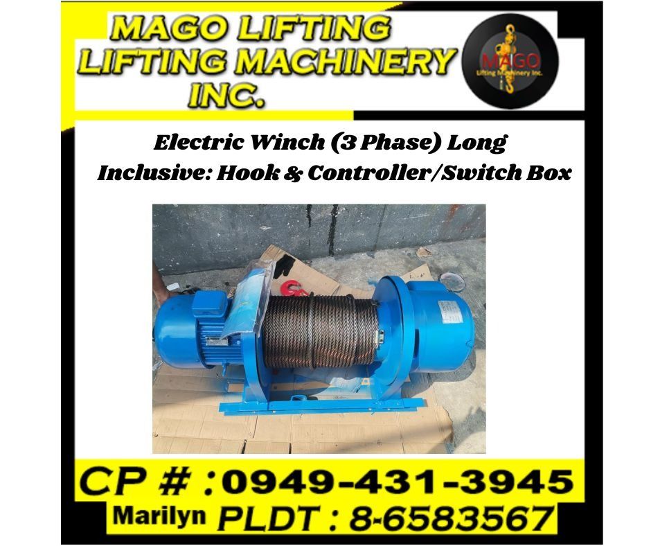 Electric Winch (3 Phase) Long Inclusive: Hook & Controller/Switch Box ...