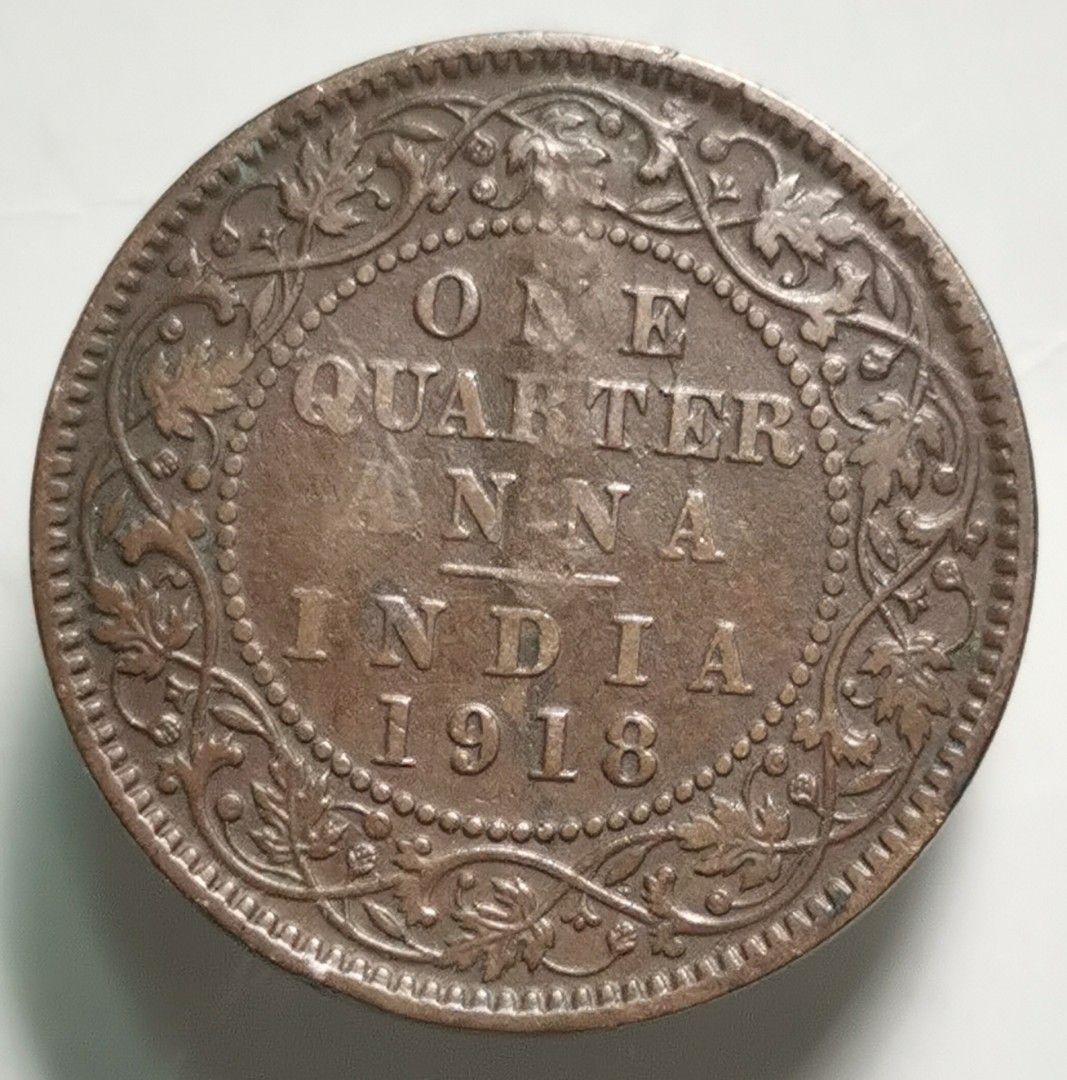 F117: 1918 India One Quarter Anna coin with Chinese chopped mark ...