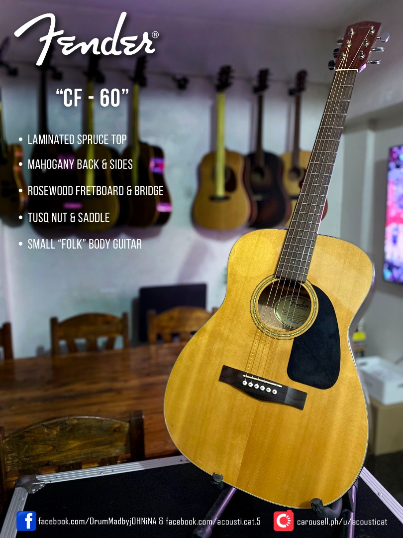 Fender CF-60 Folk Guitar, Hobbies & Toys, Music & Media, Musical Instruments on Carousell