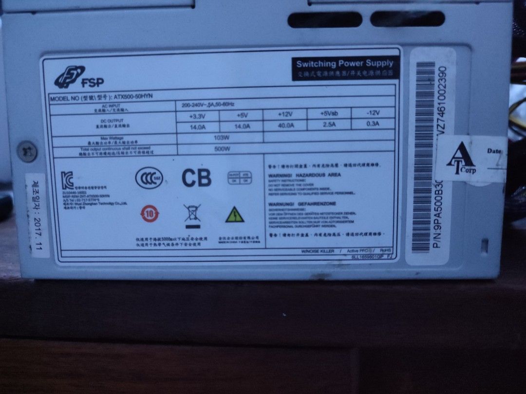FSP Power supply 500 watts, Computers & Tech, Parts & Accessories ...