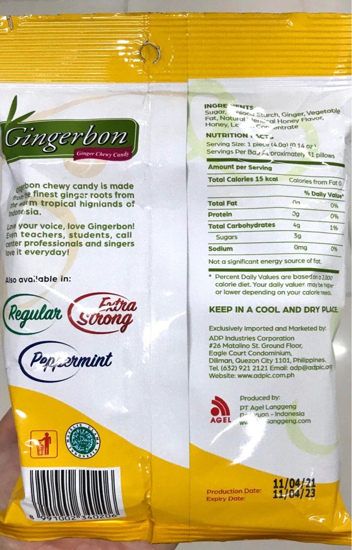 Gingerbon Honey Lemon Ginger Chewy Candy 125g, Food & Drinks, Packaged ...