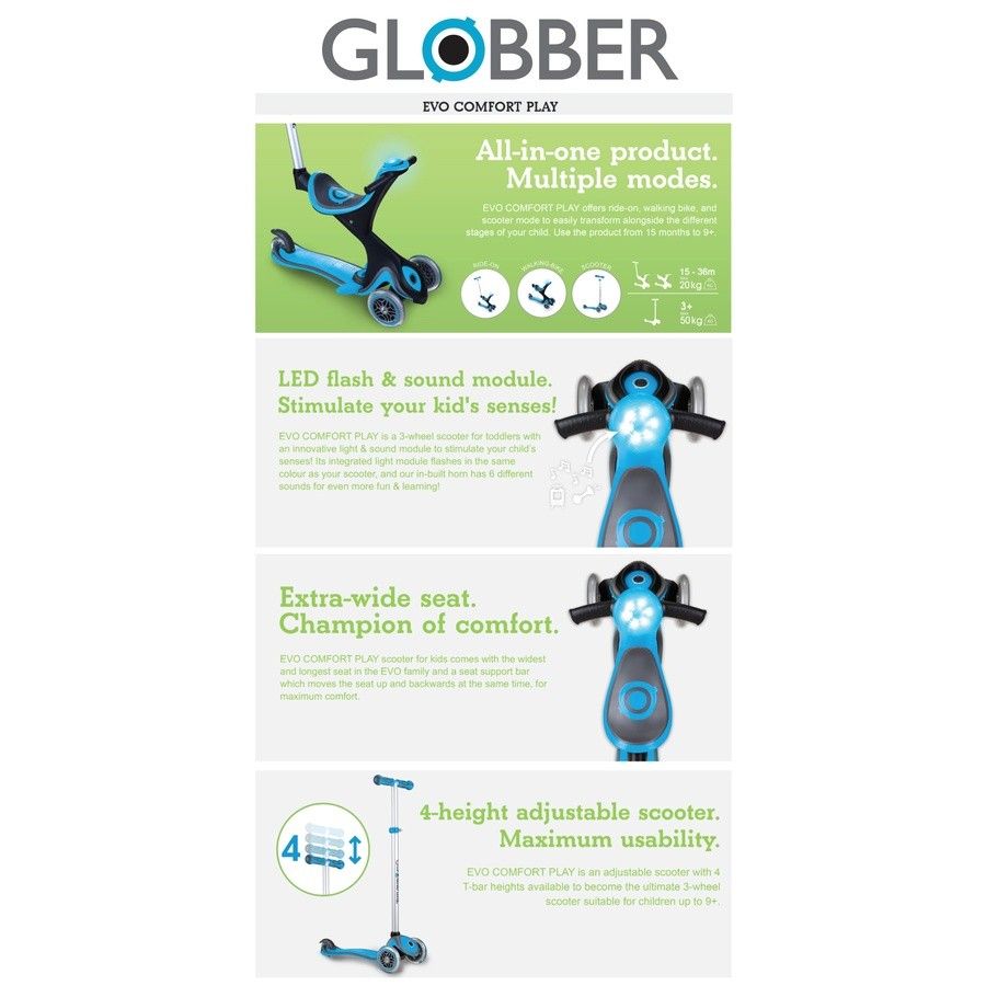 Globber 3 in 1 Scooter EVO (Red), Babies & Kids, Going Out, Other ...