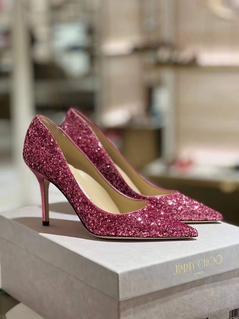 Jimmy choo 2023火龍果色 Agnes 8.5cm, 名牌精品, 精品鞋款在旋轉拍賣