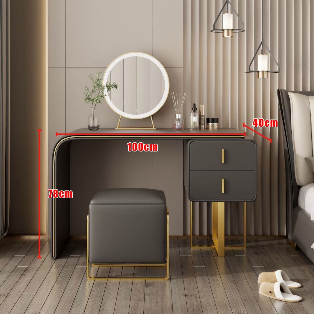 Leather Toilet Table Free Install 100CM Dressing Table Drawers Cosmetic ...